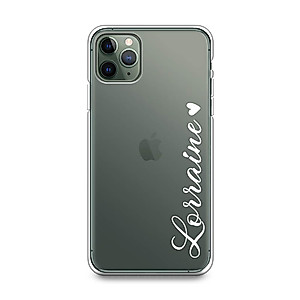 CasesByLorraine Compatible with iPhone 11 6.1" Case, Personalized Custom Name Text with Heart Clear Transparent Case Flexible TPU Soft Gel Protective Cover for iPhone 11 6.1 inch (2019)