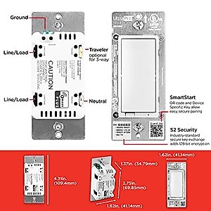 UltraPro Z-Wave Smart Rocker Light Switch with QuickFit and SimpleWire, 3-Way Ready, Works with Alexa, Google Assistant, ZWave Hub Required, Repeater/Range Extender, White Paddle Only, 2-Pack, 54890