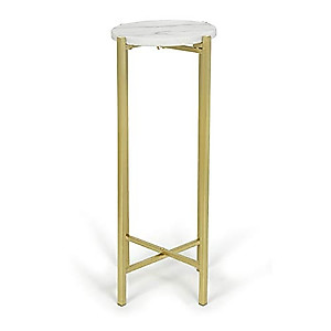 Urban Shop White Marble Collapsible Side Accent Drink Table with Gold Metal Legs, ‎8.5 in x 8.5 in x 22.5 in