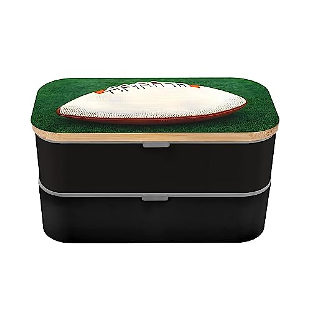 White Rugby Ball Adult Lunch Box, Bento Box, With Cutlery Set Of 3, 2 Compartments, Rectangular, Lunch Box For Adults