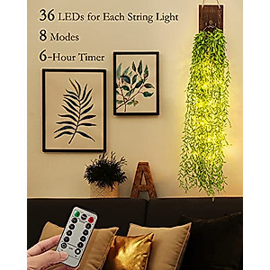 Mason Jar Sconces Wall Decor Set of 2 with LED Fairy Lights, Rustic Wall Sconces with 8 Modes Remote Control & 14 Artificial Willow Branches, Farmhouse Leaves Plants Decor for Living Room Bedroom DIY
