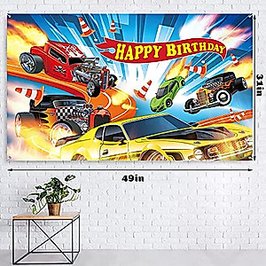 169 PCS Race Car Birthday Party Supplies, Car Theme Decorations for Serves 10 Guests, Include Banner, Cupcake Toppers, Hanging Swirls, Backdrop, Tablewares, Balloons, Tablecloth and Tattoo Stickers