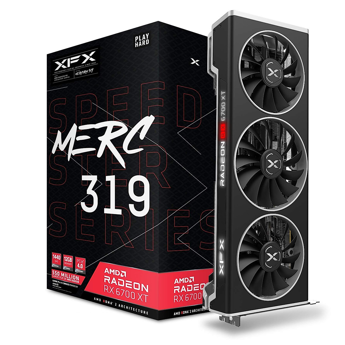 XFX Speedster MERC319 AMD Radeon RX 6700 XT Black Gaming Graphics Card with 12GB GDDR6 HDMI 3xDP, AMD RDNA 2 RX-67XTYTBDP
