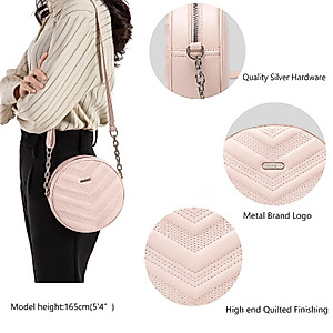Stylish Cute Round Bag for women,Faux Leather Quilted Small Pink Crossbody Purse,Fashion Lightweight Cell Phone Summer Bag with Chain Strap