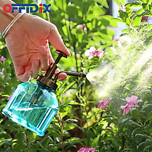 OFFIDIX Glass Spray Bottle,Flower Mister Watering Can Pot 6.3" Tall Spritzer Bronze Plastic Top Pump One Hand Watering Can Indoor Plant Mister Spray Bottle for Garden, Plants, Cleaning