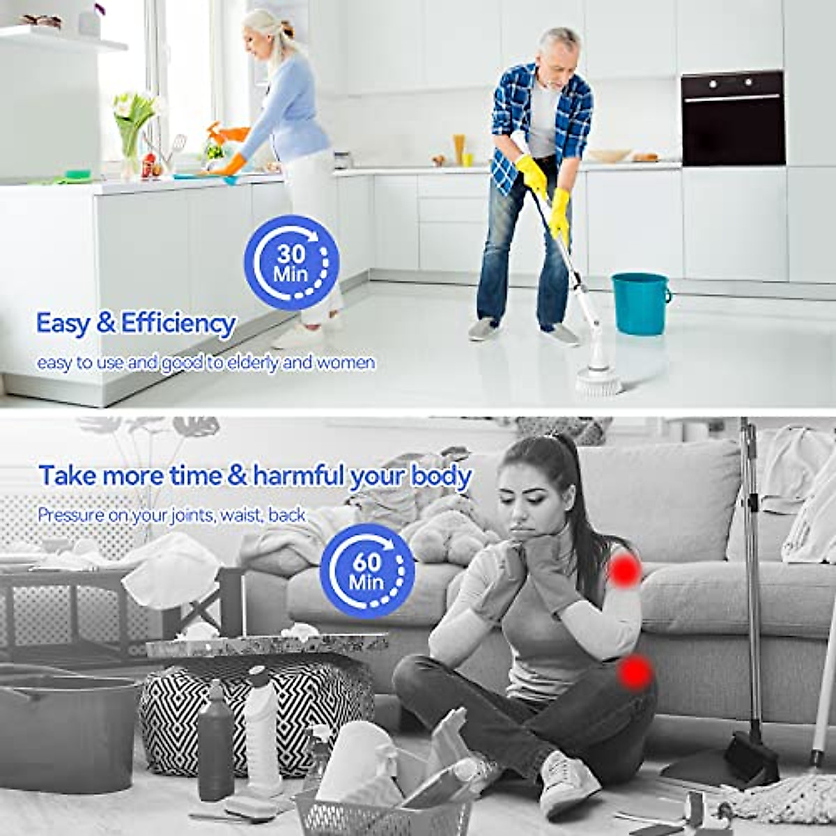 Electric Spin Scrubber,360 Power Scrubber with Long Handle and Cordless,4 Replaceable Brush Heads.Power Cleaning Brush for Bathroom, Tub, Tile, Floor