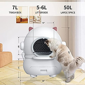 Self Cleaning Cat Litter Box, Automatic Cat Litter Box, Infrared Sensor Cat Litter Box, Safety Protection, Odor Removal with Mat for Multiple Cats