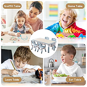 JIAOQIU Kids Table and Chair, Toddler Table and Chair Set, Adjustable Kids Table, Non-Slip Table Legs&Organizer, Graffiti Desktop, Suitable for Kids Table and Chairs Ages 3-12
