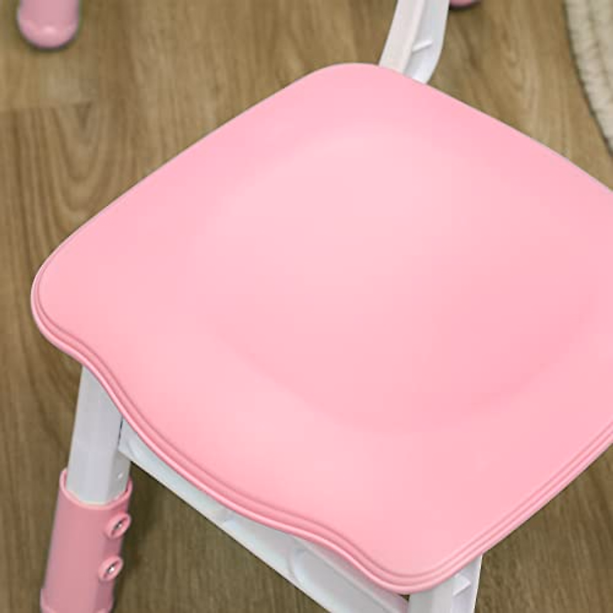 Qaba Kids Table and Chair Set with 4 Chairs, Adjustable Height, Easy to Clean Table Surface, for 1.5-5 Years Old, Pink