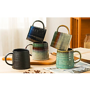 masoline Large Ceramic Coffee Mug, Handmade Pottery Mugs, Tea Cups with Big Handle for Office and Home, 15.5 oz, Dishwasher and Microwave Safe (Ink Red)