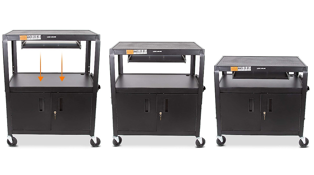 Line Leader Wide AV Cart with Locking Cabinet & Adjustable Height