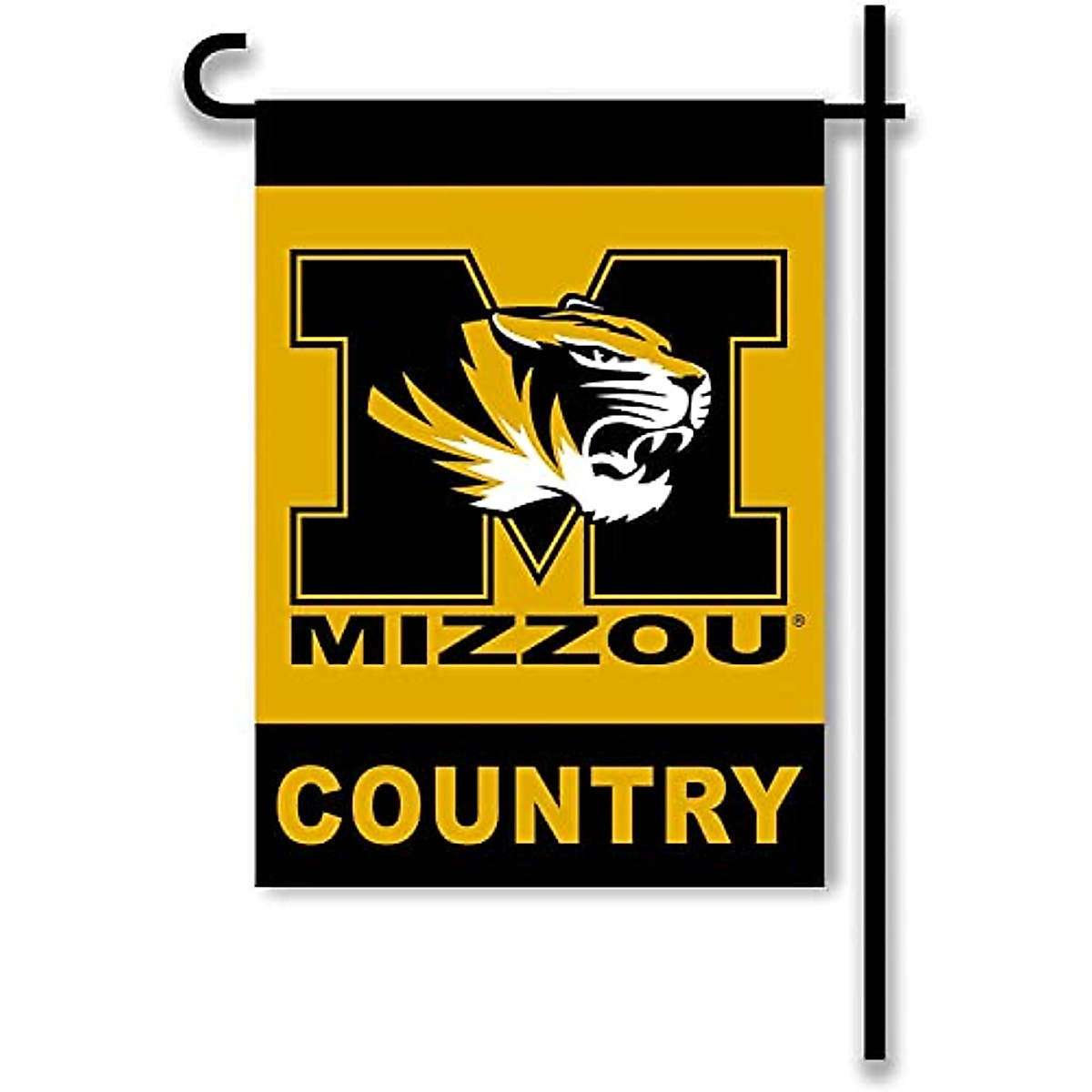 BSI PRODUCTS, INC. - Missouri Tigers 2-Sided Country Garden Flag & Plastic Pole with Suction Cups - MU Football Pride - Durable for Indoor and Outdoor Use - Great Fan Gift Idea - Country