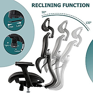 SMUG Ergonomic Office High Back Computer, Mesh Home Desk Lumbar Support, Tilt and Lock, Comfy Rolling Executive Swivel Task Chair with 3D Adjustable Headrest and Armrests, Black