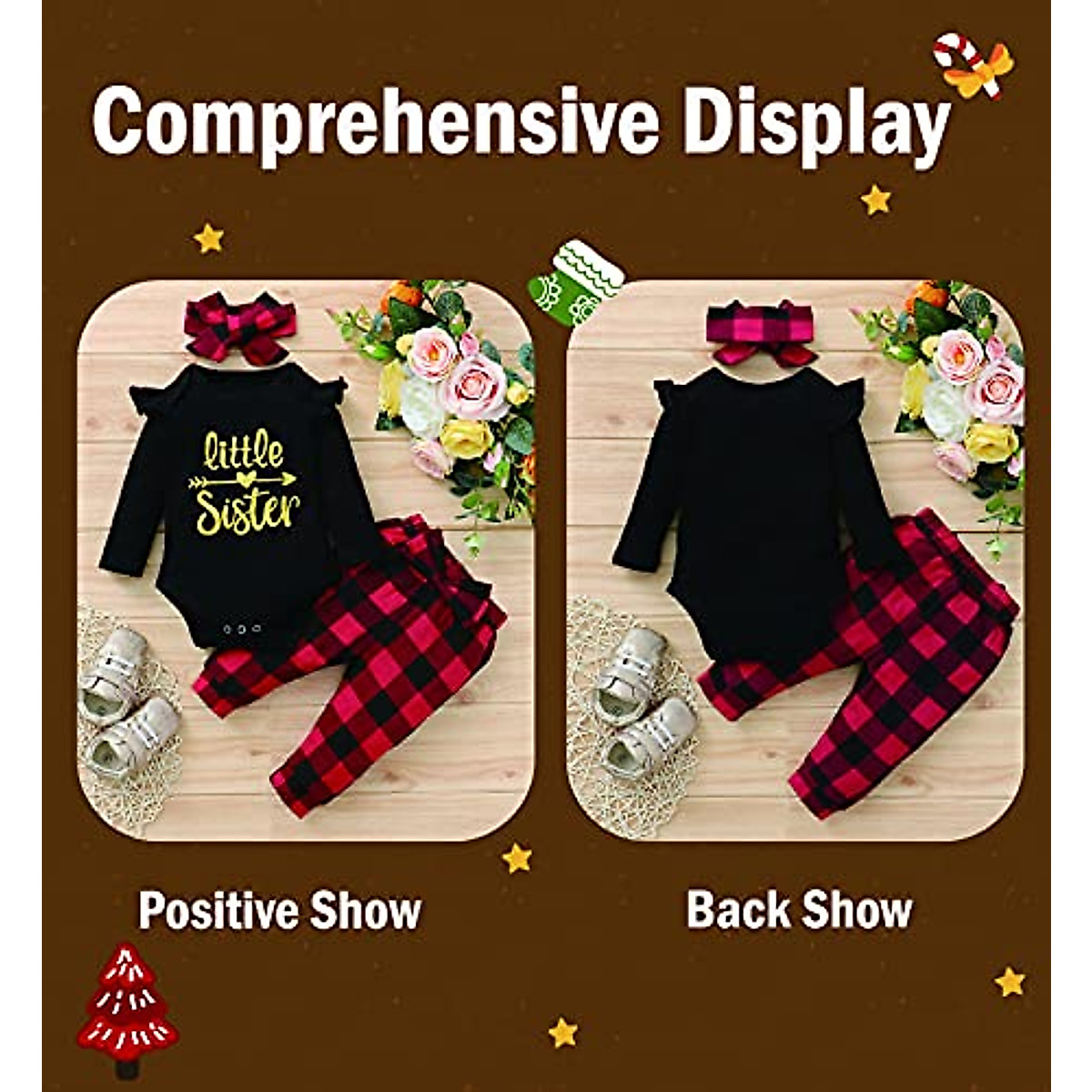 Aslaylme Baby Girls Little Sister Outfit Plaid Matching Sister Outfit (Red-Little Sister,0-3 Months)