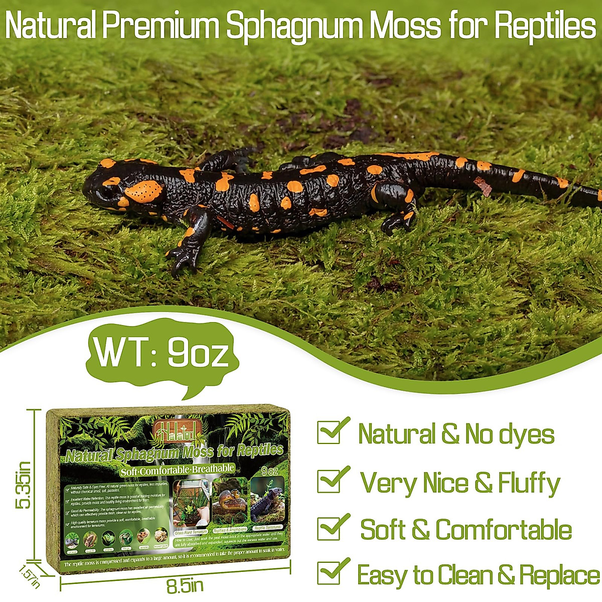 Halatool 9OZ Natural Sphagnum Moss for Reptiles Green Live Moss for Terrarium Plants Long Fiber Reptile Moss for Leopard Gecko Snake Hamsters Tortoises Frogs Lizards Salamanders