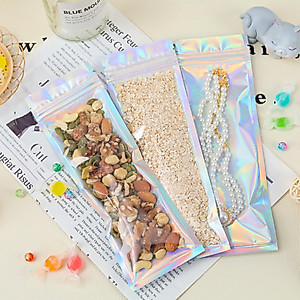 NPLUX Holographic Mylar Bags Resealable Smell Proof Bags for lip gloss, Jewelry, Lash Candy and More - Small Business Packaging Supplies(100PACK, 3x9INCH)