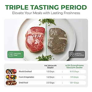 EconoHome Cordless Food Vacuum Sealer Machine - Rechargeable & Portable Sous Vide Vacuum Sealer with Built-In Cutter - Seals in 10 Seconds - 11.8" Width with 3 Sealing Modes & 1 Bag Roll 77" x 11"