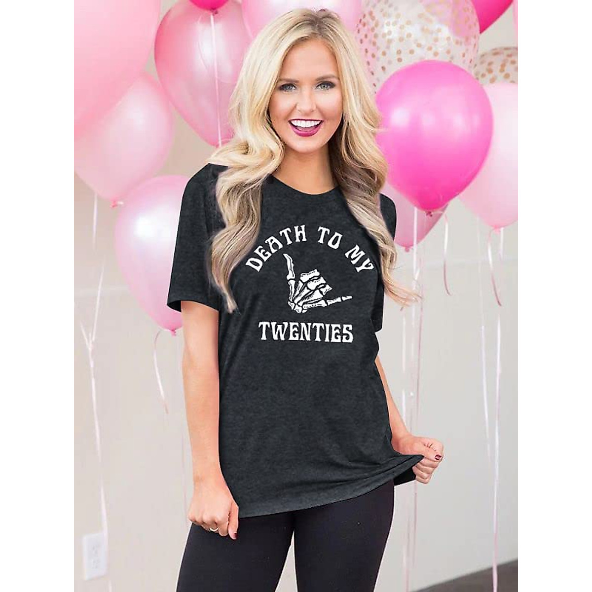 Death to My Twenties Shirt Women 30th Birthday Shirts Skeleton Hand Print Tshirt Thirty Bday Tees Short Sleeve Tops Dark Grey