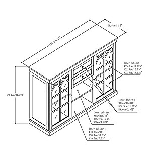 GOOD & GRACIOUS Sideboard Buffet Cabinet with Drawers and Glass Fretwork Doors, Storage Display Cabinet with Premium Painted Finish for Dining Room, Living Room, Kitchen, Entry, Black