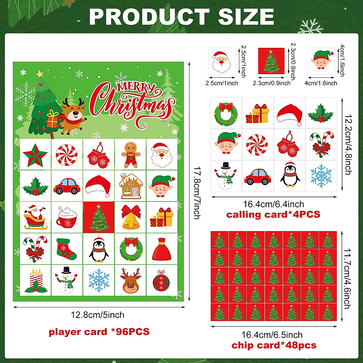 Liliful 148 Pieces 2 Sets Christmas Bingo Games for Large Groups Kids Adults, 96 Players Cards Pack Party Games for Family School Classroom Activities Party Favors Kids Xmas Gifts Bulk