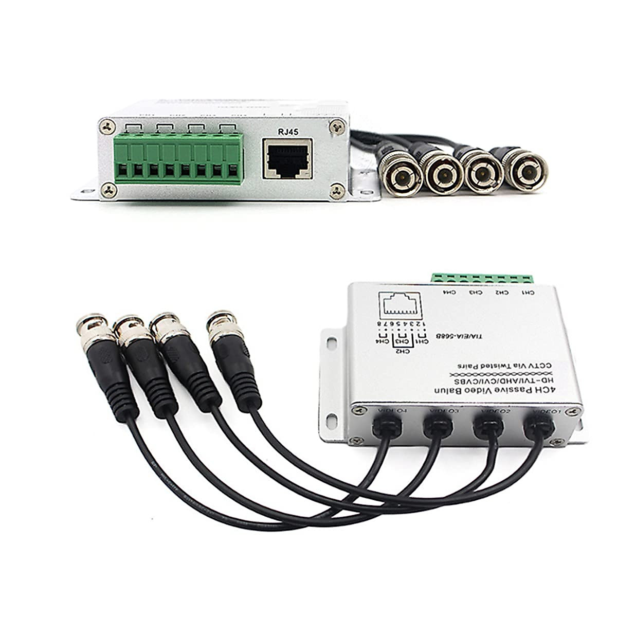 BeElion 4-CH Passive Video Balun HD Transceiver with BNC Connector Cable,BNC to Cat5/5E/6 RJ45(T568B) UTP Cable Converter for 720P/1080P HD-CVI/TVI/AHD CCTV Camera