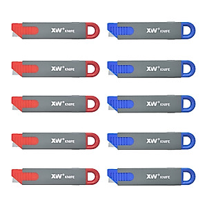 XW Handy Safety Box Cutters, Auto-retractable Razor Blade Carton Cutter for Opening Packages, 10-Pack