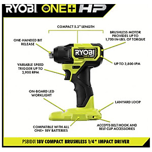 ONE+ HP 18V Brushless Cordless 5-Tool Combo Kit with (2) 1.5 Ah Batteries, Charger, and Bag