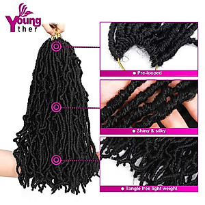 Youngther 24 Inch New Faux Locs Crochet Hair 6Pscks 84 stands Extensible New Goddess Soft Locs Crochet Hair Pre Looped Synthetic Crochet Braiding Hair for Black Women(24inch,6packs,1B)
