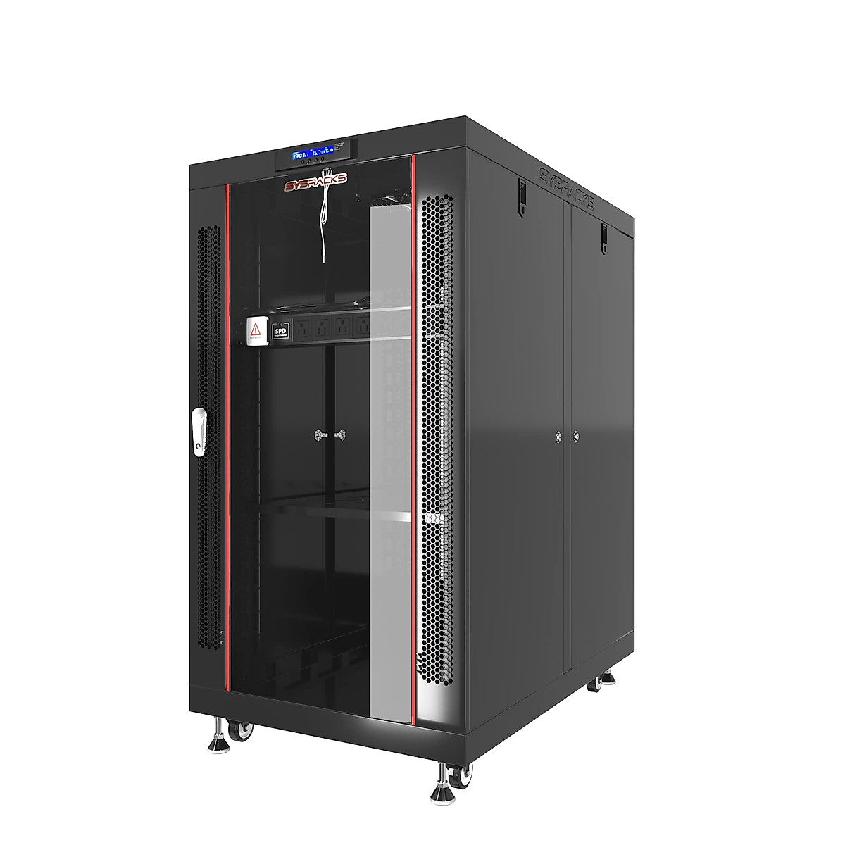 Sysracks 22U 35 inch Deep Server Rack Cabinet It Enclosure - Cooling Fans - LCD Screen - Thermostat - PDU - Casters - 2 Fans – Shelf