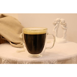 BothEarn Glass Coffee Mug Set of 2 - Double Wall Clear Espresso Cup with Large Handle, Great for Latte, Cappuccino and Juice, 19 Ounce (560 ml), BE026