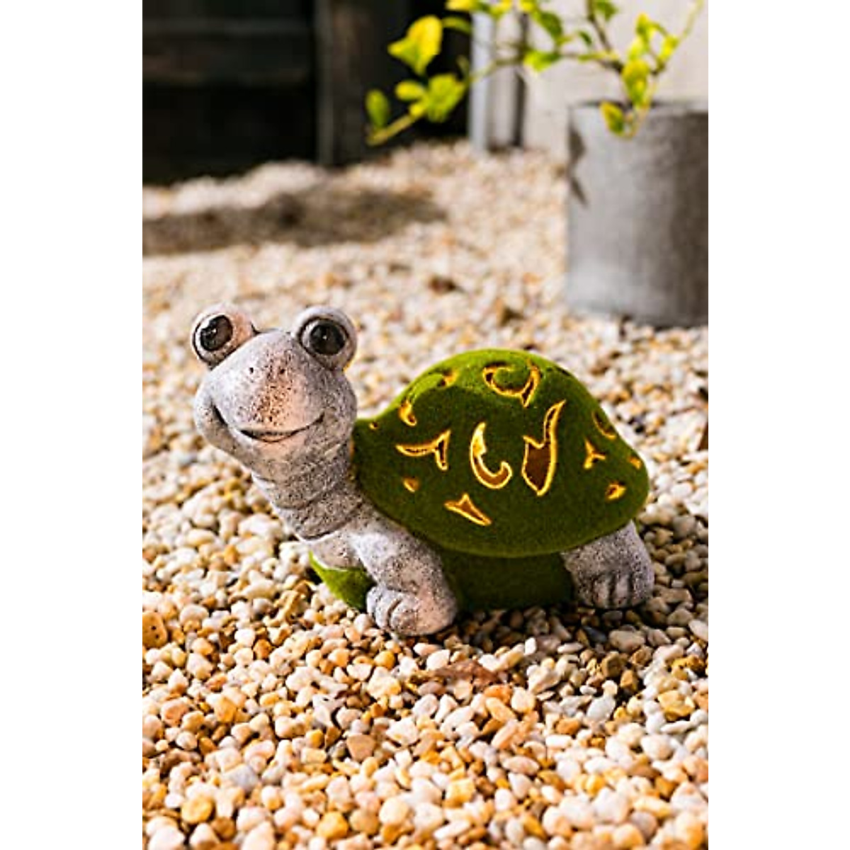 VP Home Lazy Turtle with Flocked Shell Solar Powered LED Outdoor Decor Garden Light - Great Addition for Your Garden, Solar Powered Light, Suitable for Outside Patio Lawn Gifts