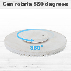 White Beaded Lazy Susan Wooden Kitchen Turntable Round Spinning Lazy Susan Organizer Wood Lazy Susan Turntable 360 Degrees Rotating Lazy Susan for Table Pantry Cabinet Tray Stand (12 Inches)