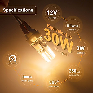 DiCUNO G4 3W Bi-pin LED Bulb, 30W T3 Halogen Bulb Equivalent, AC/DC 12V Warm White 3000K, Non-dimmable LED Light Bulb for Home Landscape of 10 Pcs