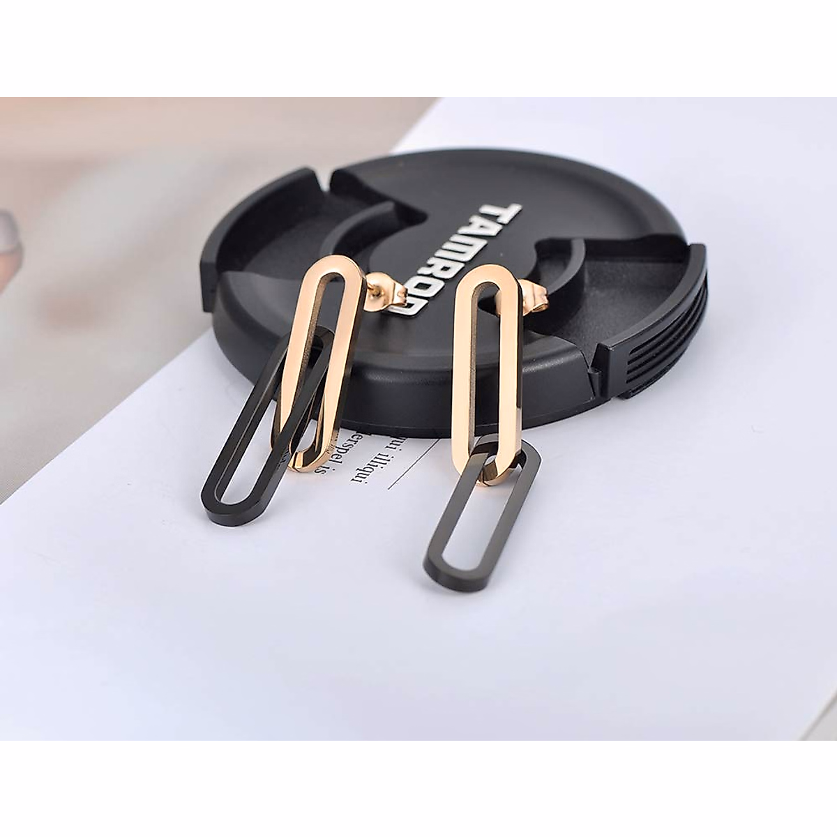 BOBOTUU Black Geometric Earrings for Women, Stainless Steel Hypoallergenic Statement Handmade Dangle Earrings, Trendy Rose Gold Chunky Dainty Women's Drop Earrings