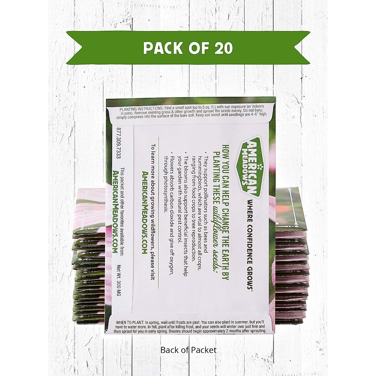 American Meadows Wildflower Seed Packets ''Bee The Change'' Party Favors (Pack of 20) - Pollinator Wildflower Seed Mix to Attract Hummingbirds, Bees, and Butterflies, Party Favor for Any Occasion