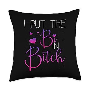 Bisexual Pride Flag Colors Bi Bitch Fun Quote Fun Bisexual Pride Flag Colors I Put The Bi in Bitch Throw Pillow, 18x18, Multicolor