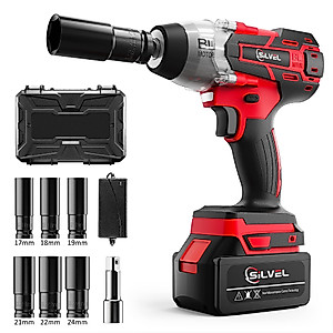 SILVEL 21V Cordless Impact Wrench 1/2 inch, 517 Ft-lbs (700N.m) Max Torque, Brushless Impact Driver with 1.5Ah Li-ion Battery, 6 Sockets, Power Impact Gun