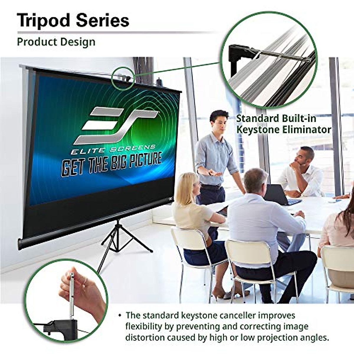 Elite Screens Tripod Series, 71-INCH 1:1, 16:9, 4:3, Adjustable Multi Aspect Ratio Portable Indoor Outdoor Projector Screen, 8K / 4K Ultra HD 3D Ready, US Based Company 2-YEAR WARRANTY, T71UWS1 - Black
