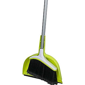 Casabella Basics 2-Piece Angled Broom and Dustpan Set, 44" Angled Broom with Long Handle and Dustpan, Silver/Green