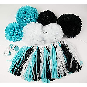 Turquoise Graduation Decorations 2023 Baby Shower Decorations Robin's Egg Blue White Black Silver Party/Black Polka Dot Balloons Turquoise Birthday Party Decorations/Bridal Shower Decor