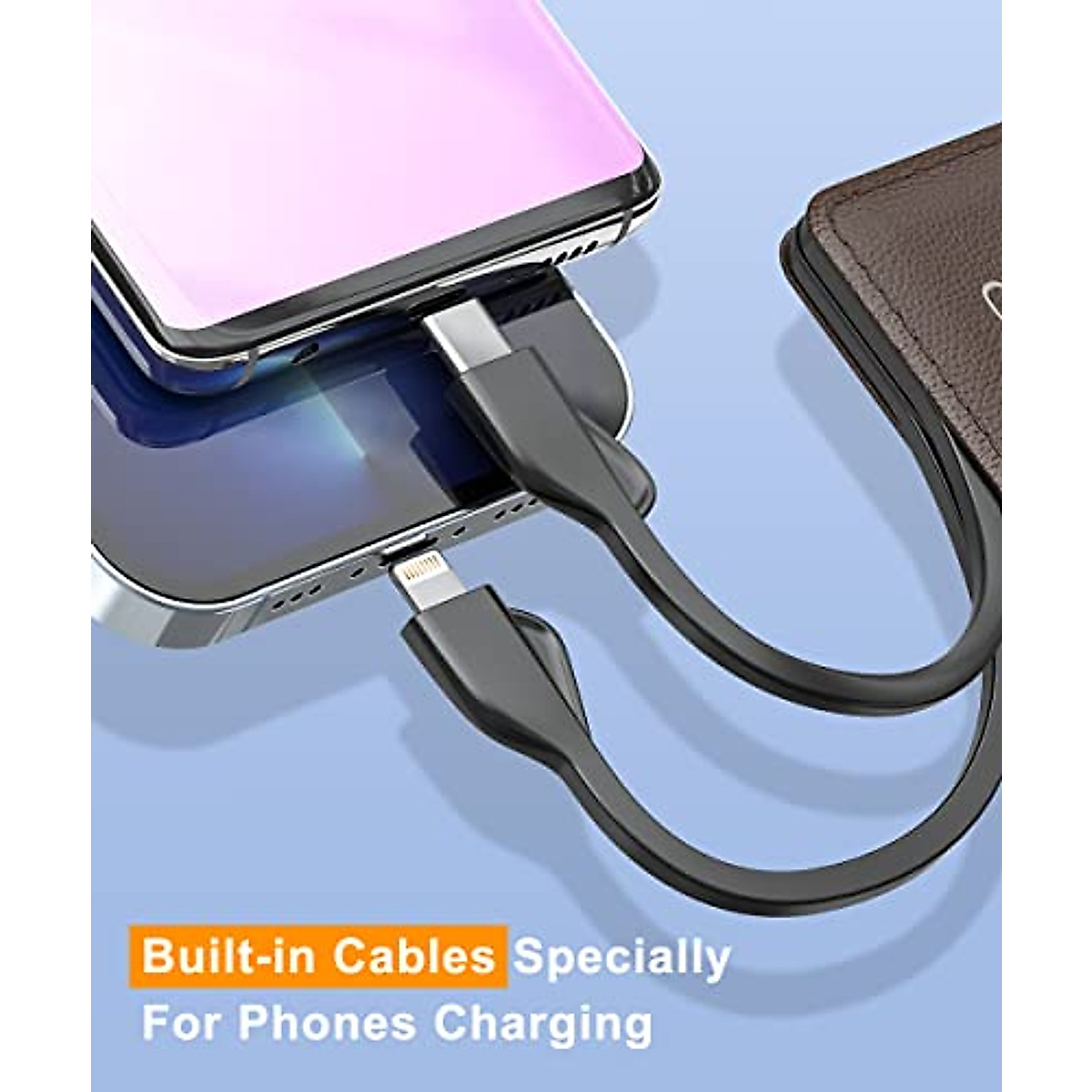 Portable Charger Built in Cable 10000mAh Power Bank Slim External Phone Charger Lightweight Battery Backup Charger Cell Phone Battery Pack Fast Portable Power Pack Compatible with iPhone, Android