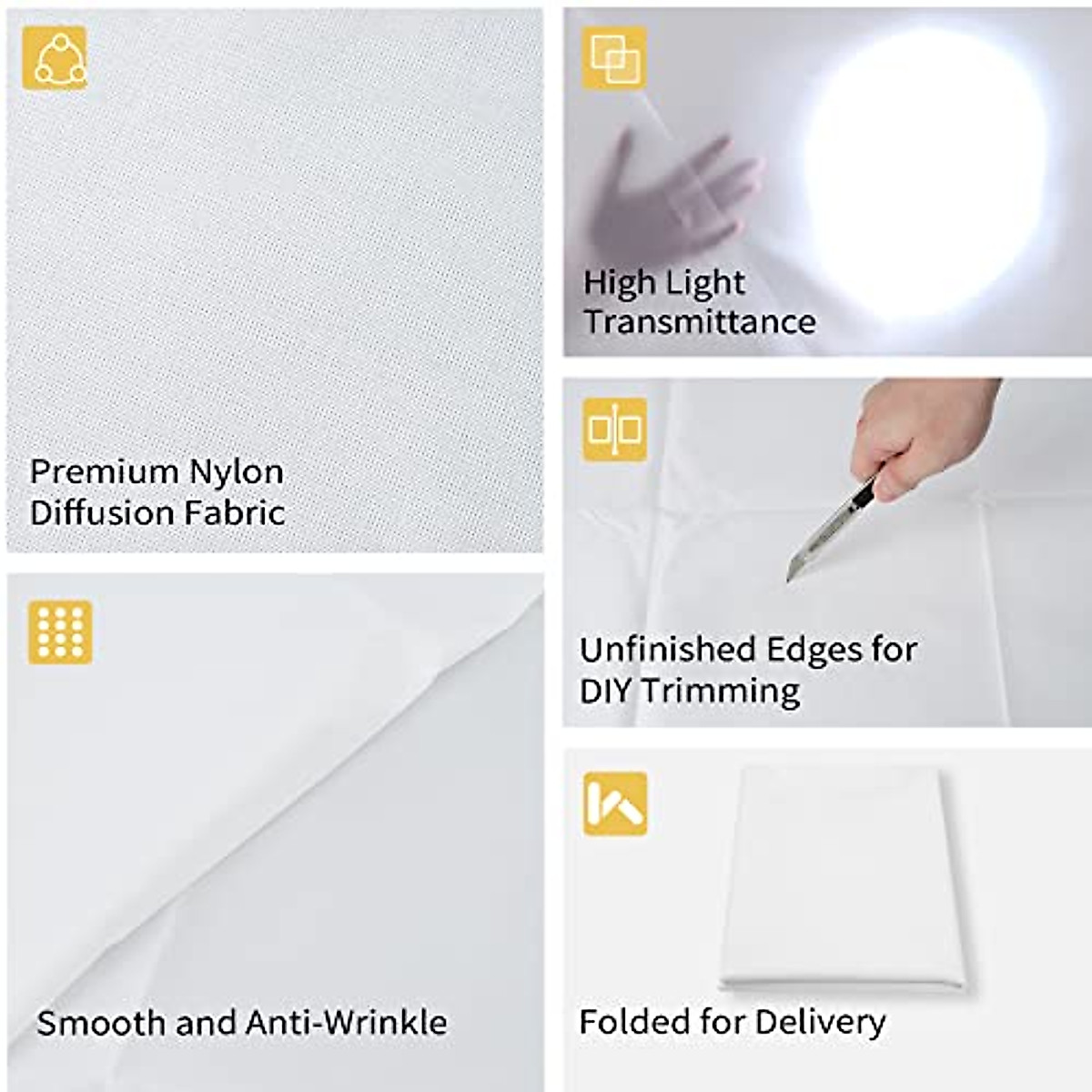 Selens 1 Yard x 67 Inch / 1M x 1.7M Diffusion Fabric, Nylon Silk White Seamless Light Modifier for Photography Lighting, Softbox and Light Tents