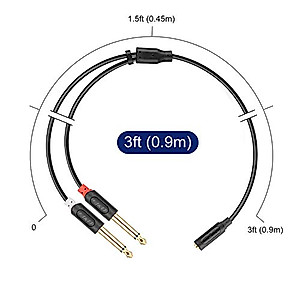 J&D 3.5mm to Dual 1/4 TS Stereo Breakout Cable, Gold Plated Audiowave Series 3.5mm 1/8 inch TRS Female to 2X 6.35mm 1/4 inch TS Male Mono Cable Splitter PVC Shelled Stereo Audio Cable, 3 Feet