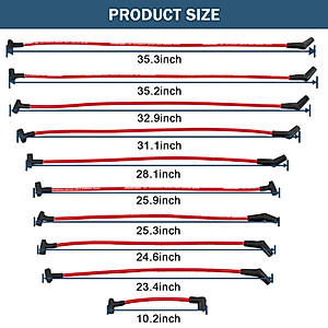 JDMSPEED New Red 10.5mm Racing Spark Plug Wires Set Replacement for Ford 5.0L 5.8L, SB SBF 302