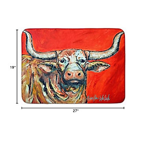 Caroline's Treasures See Red Longhorn Cow Machine Washable Memory Foam Mat doormats, Multicolor