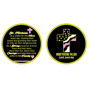 GL7-003 Thin Pink Line Breast Cancer Awareness Survivor Prayer Saint Michael Protect Us Matthew 14:30 Challenge Coin