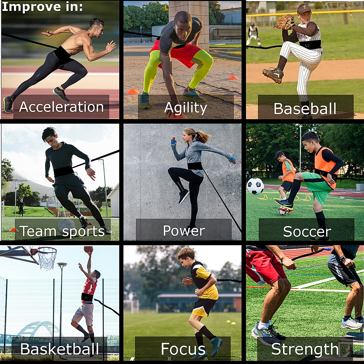 Vikingstrength - 360° Resistance Running Training Bungee Band (Waist) for Speed, Fitness Agility, Speed Strength – Gym Equipment for Football, Basketball, Solo or partner + V-Strength Workout App