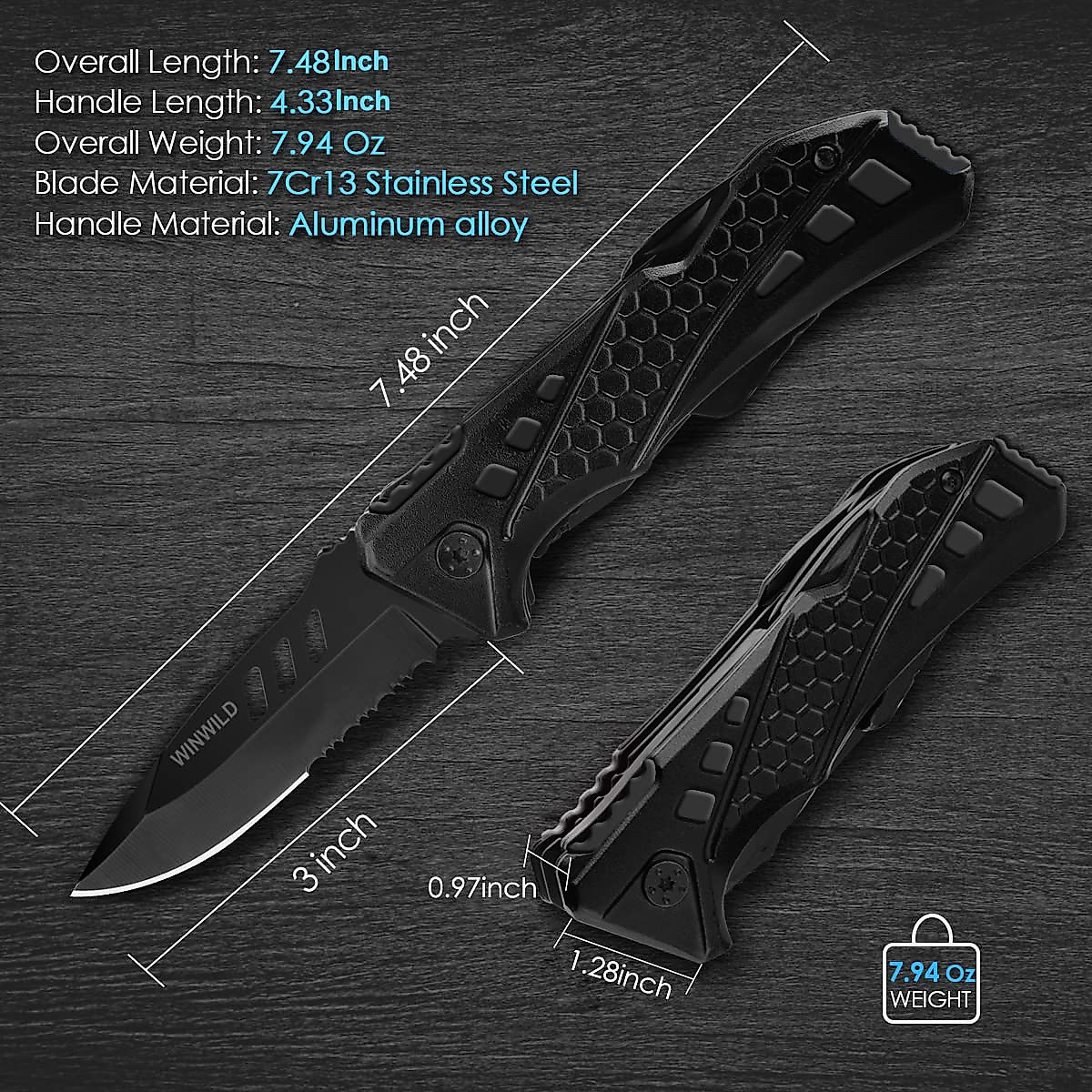WINWILD Multitool Pocket Knife with Pliers Screwdrivers Bottle Opener Safety Lock,Camping knife for Survival Camping Fishing Hiking, stocking stuffers Gift for Men Women (Black)