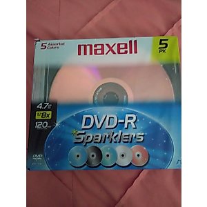 Maxell DVD-R Sparklers 5 Assorted Colors 4.7GB 8X 120min