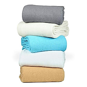 AAVNI HOMES 100% Cotton Blanket King Size 108 x 90 Inches Aqua Sky Blue Color Waffle Weave Blanket - Soft Premium Lightweight Breathable Cotton Bed Blanket for Layering King Size Bed